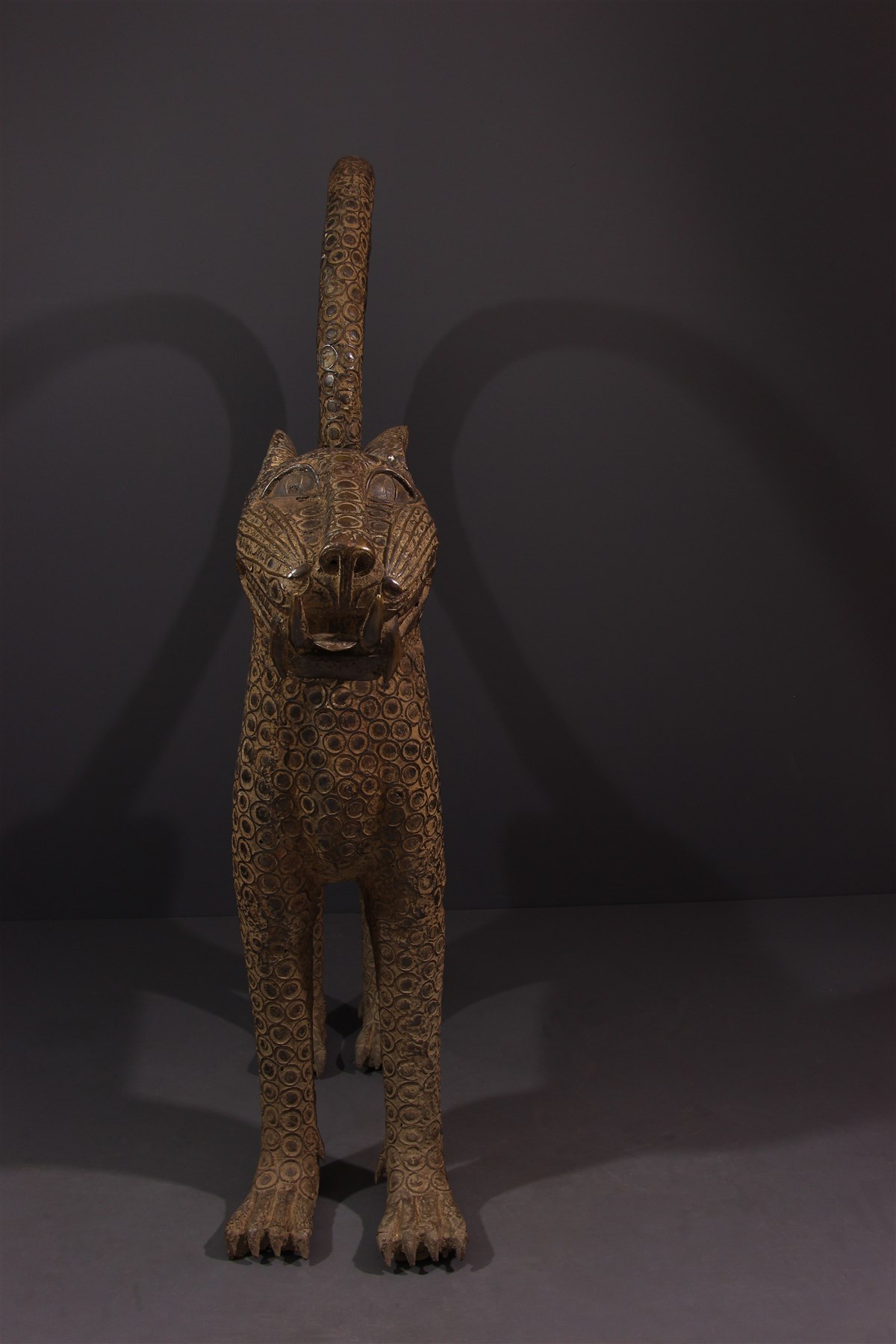 Couple de grands léopards Benin Bini Edo (12099) - Bronze africain