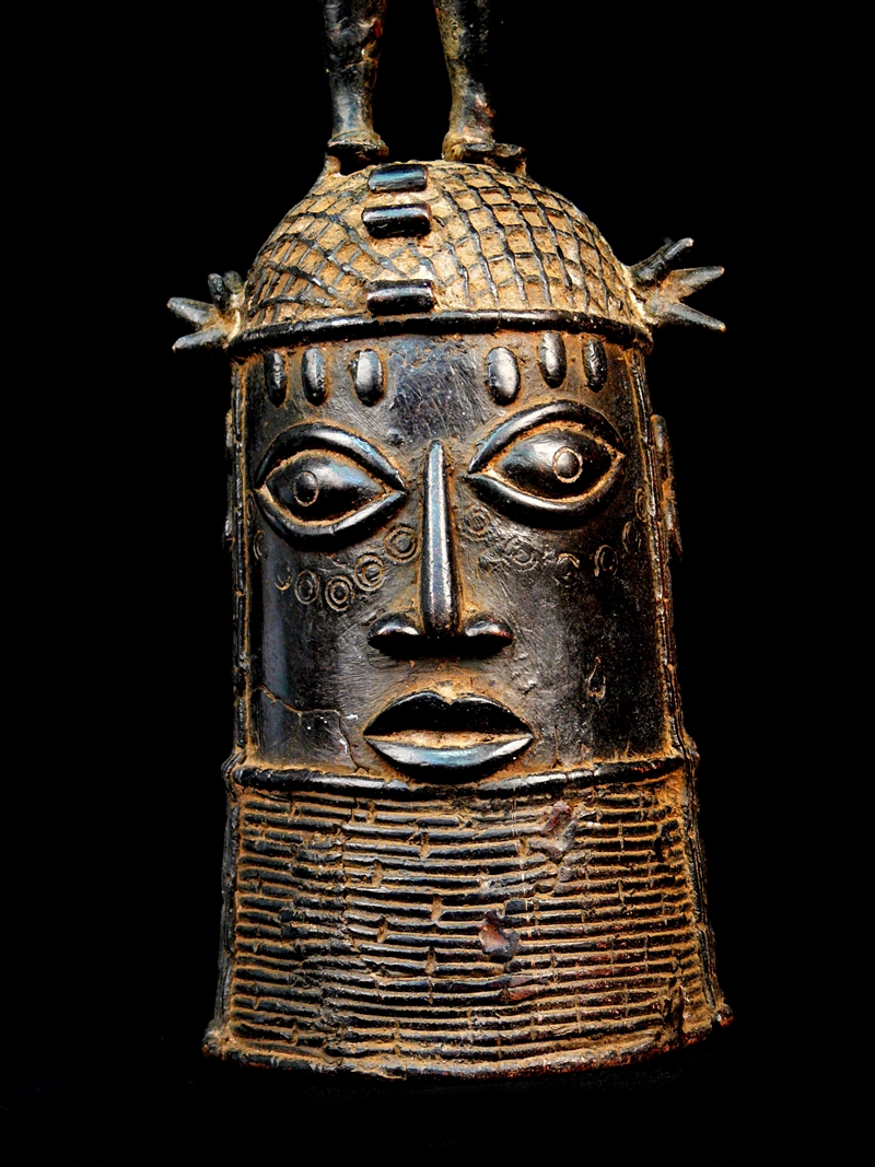 Benin bell (1211) - Bronze, leopard, messenger, warrior, statue, pirogues