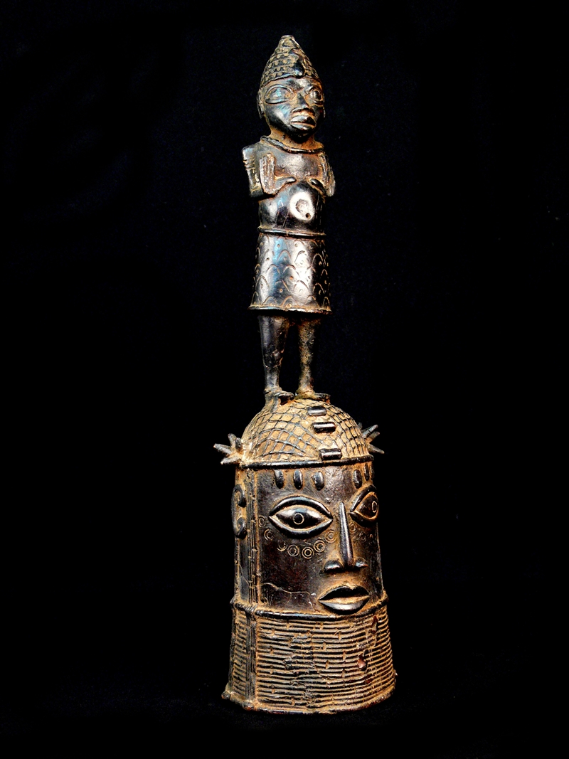 Benin bell (1211) - Bronze, leopard, messenger, warrior, statue, pirogues