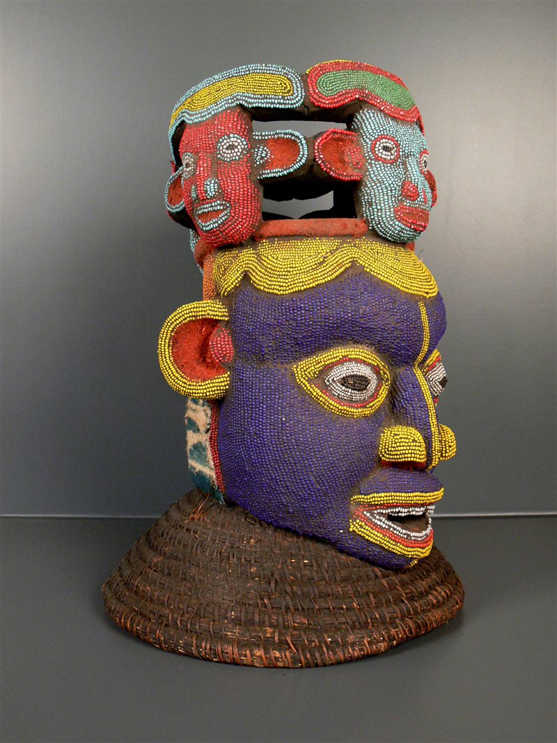 Bamoun Beaded Helmet (3321) - African mask, tribal art, primitive art