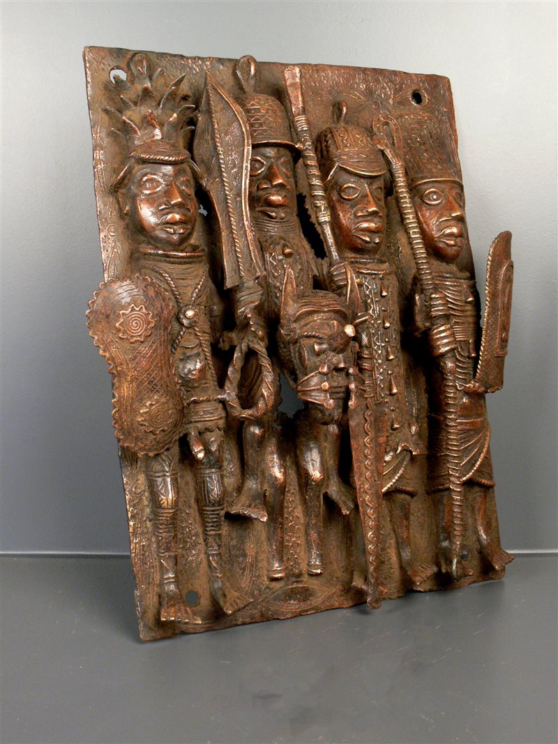 Bini Edo royal plaque (3330) - Bronze, leopard, messenger, warrior ...