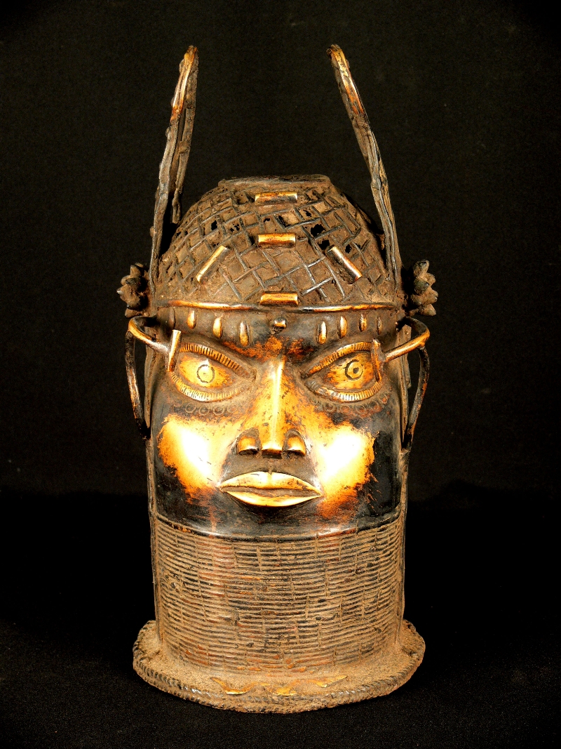 Oba head (344) - Bronze, leopard, messenger, warrior, statue, pirogues