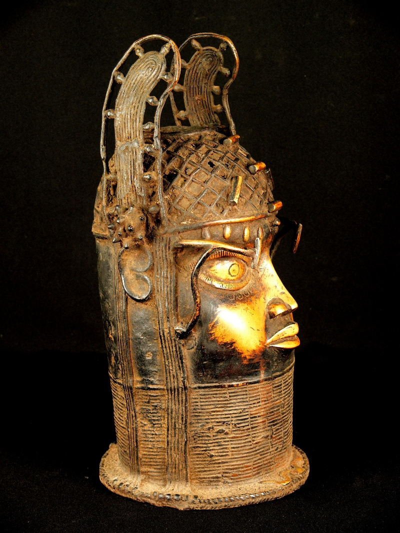 Oba head (344) - Bronze, leopard, messenger, warrior, statue, pirogues