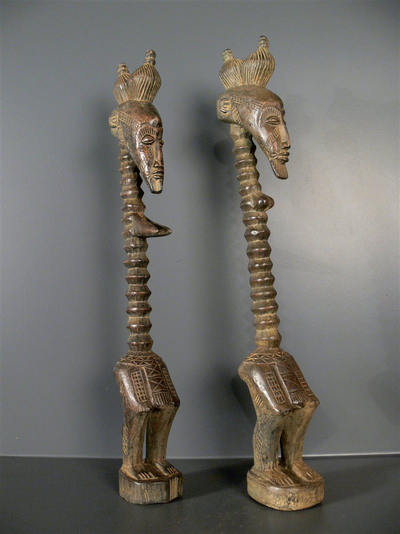 Couple de statues Baoulé Blolo Bla (3620) - Statues africaines