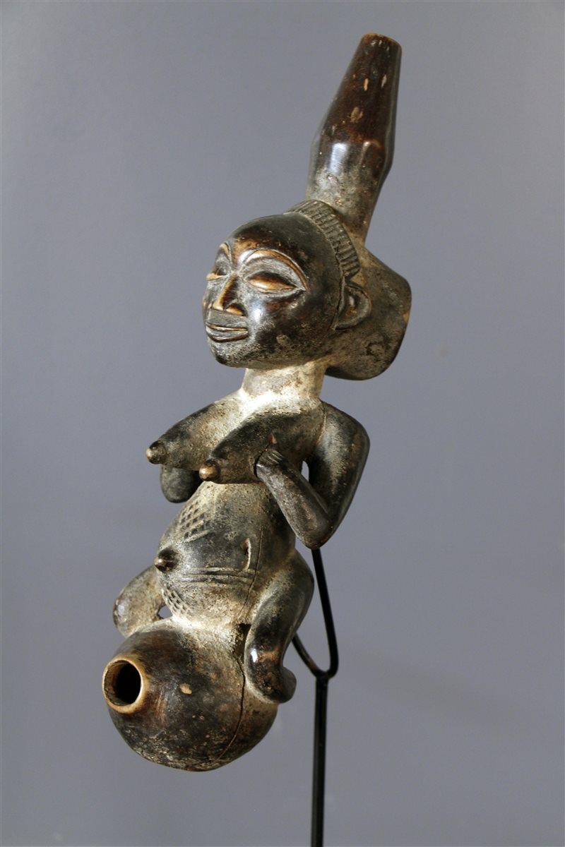 (4439) - African pipes in wood, in bronze Luba - African art