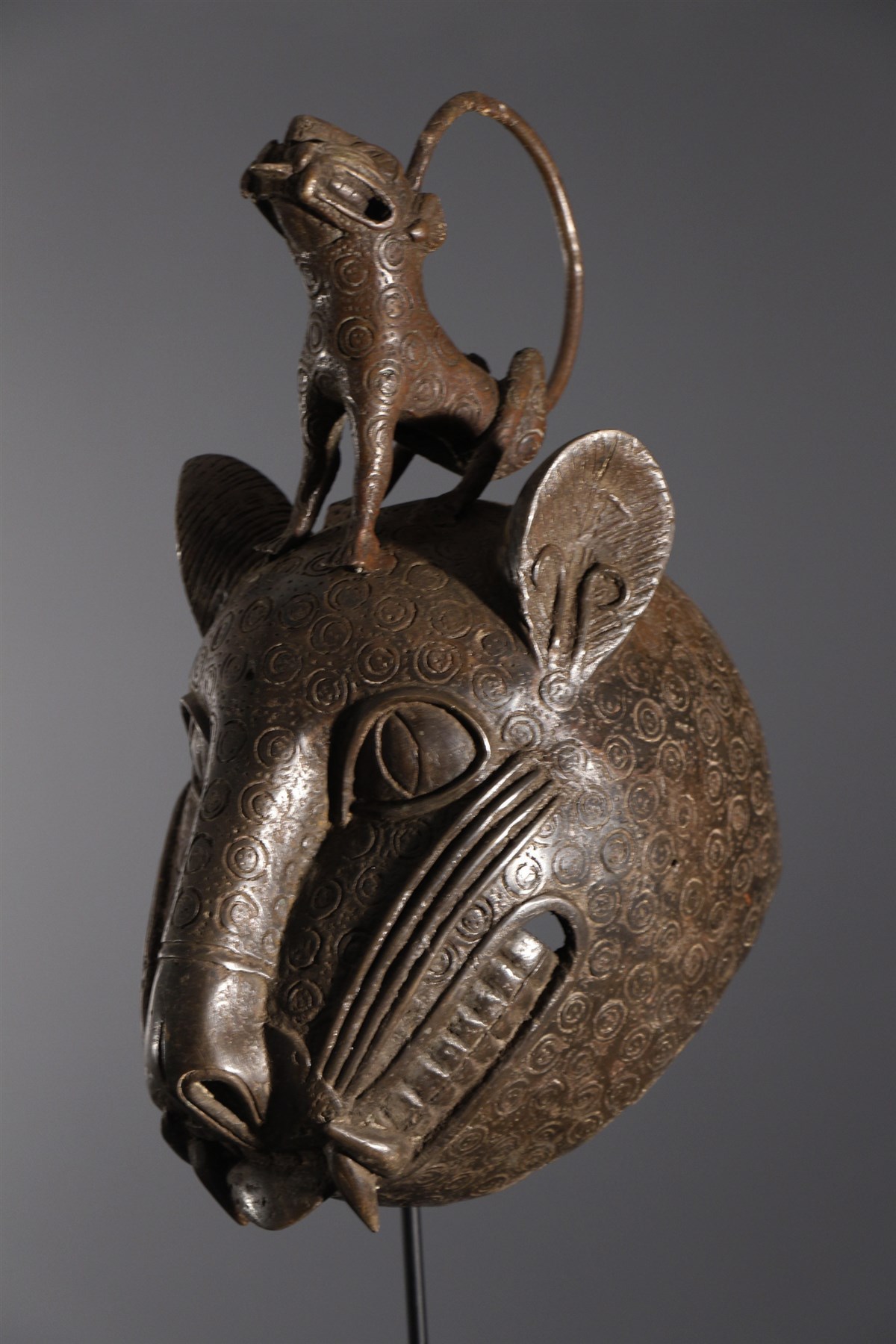 Grande tête de léopard Benin Bini Edo (6661) - Bronze africain