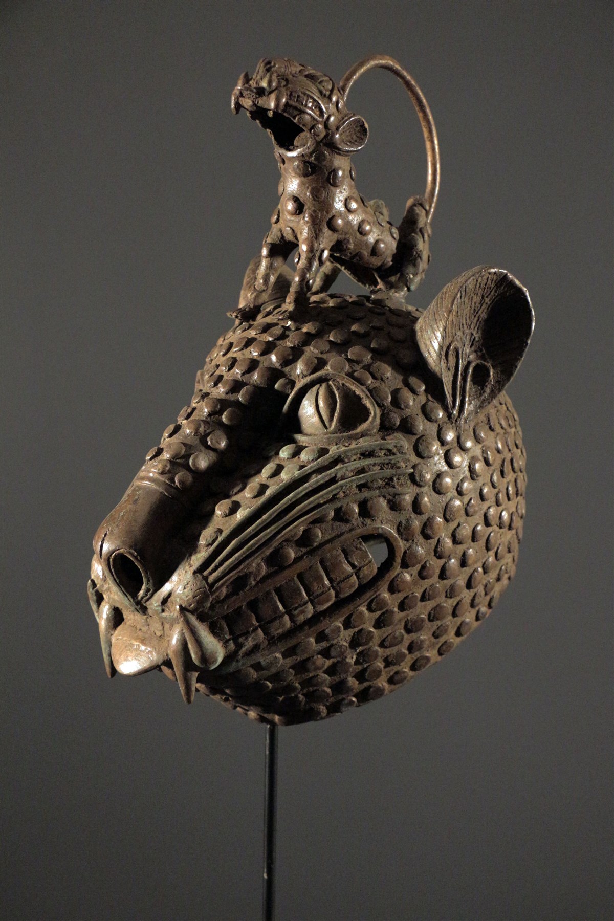 Grande tête de léopard Benin Bini Edo (7039) - Bronze africain